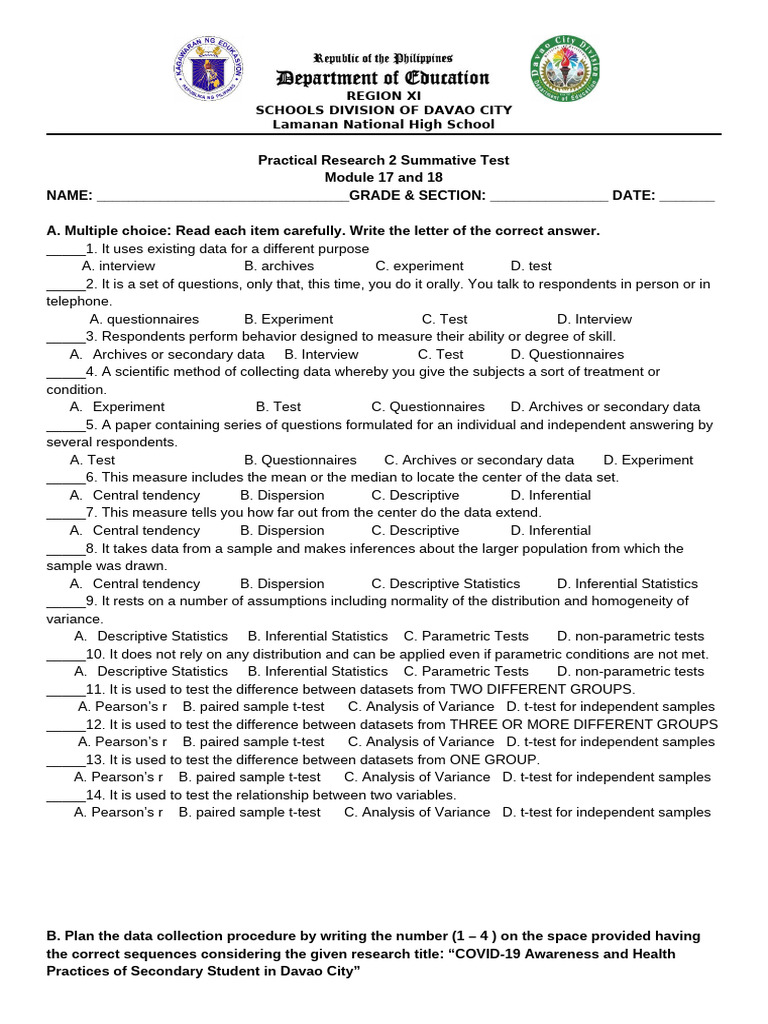 Practical Research 2 Summative Test (Module 17, 18) | PDF
