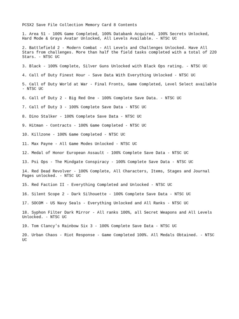 PCSX2 Save File Collection Memory Card 8 | PDF