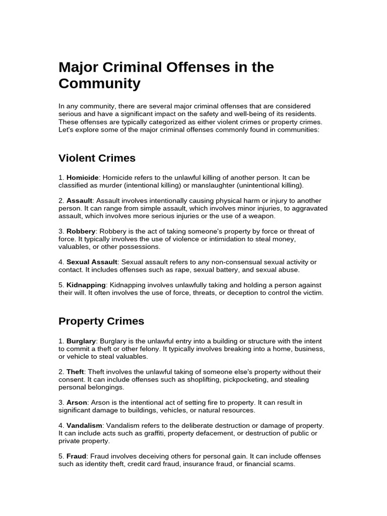 Major Criminal Offenses in The Community | PDF | Assault | Robbery