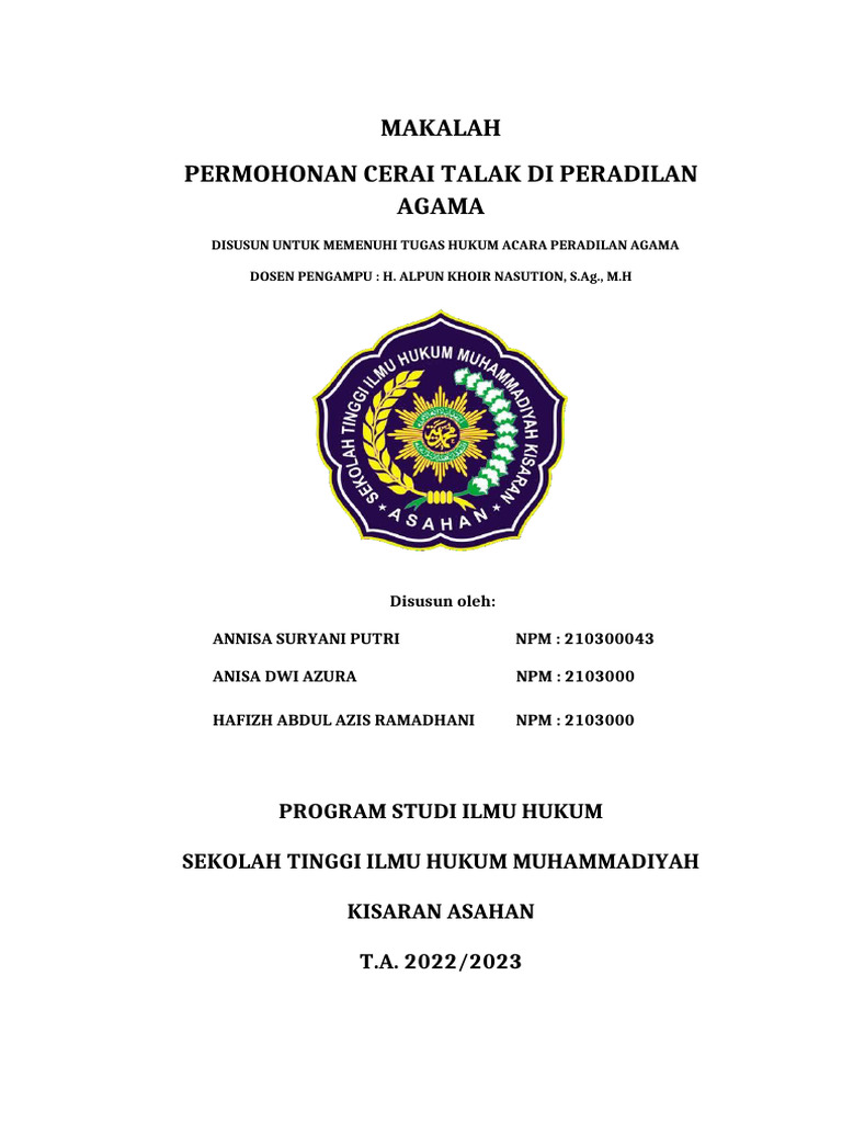 Cerai Talak Hukum Acara Peradilan Agama | PDF Cerai Talak Hukum Acara Peradilan Agama | PDF