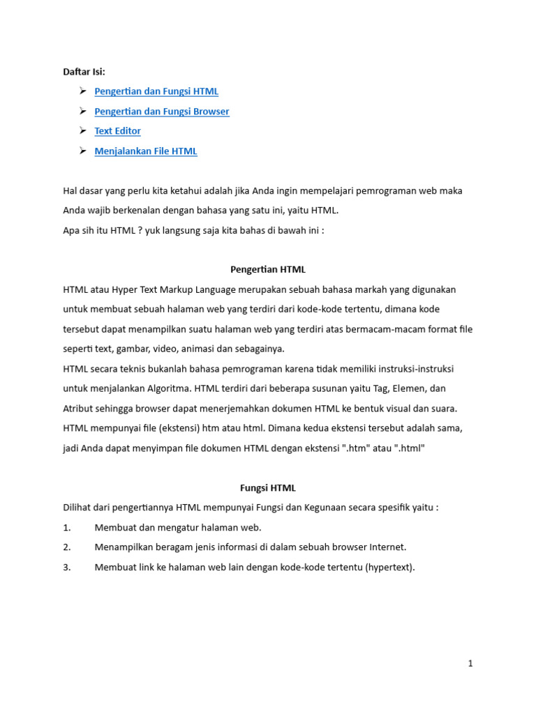 1 Pengertian-Fungsi-Browser-Text Editor-Menjalankan File HTML | PDF