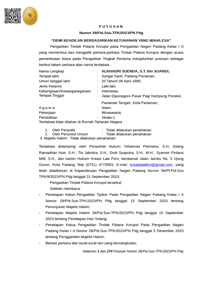 Putusan 28 Pid - Sus-Tpk 2023 PN PDG 20240503174654 | PDF