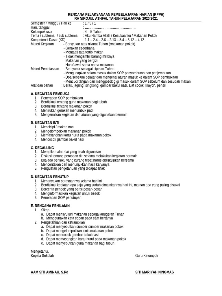 RPPH TK-A SMT1 Minggu - 05 - Kesukaanku | PDF