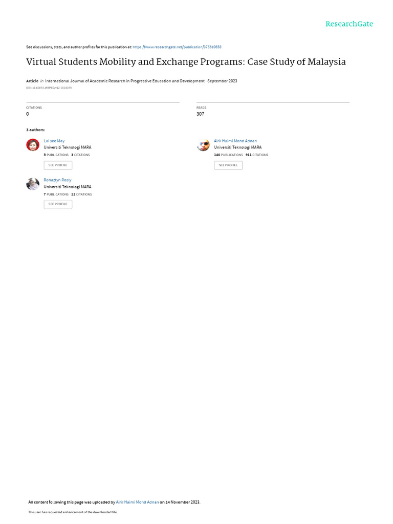 Virtual Students Mobility and Exchange Programs Case Study of Malaysia | PDF