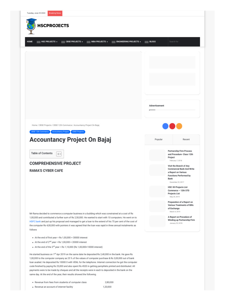 Hscprojects Com Accountancy Project On Bajaj | PDF
