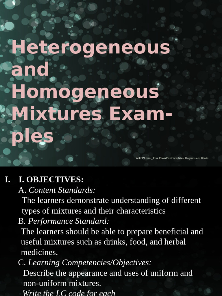 Heterogeneous and Homogeneous Mixtures Examples | PDF