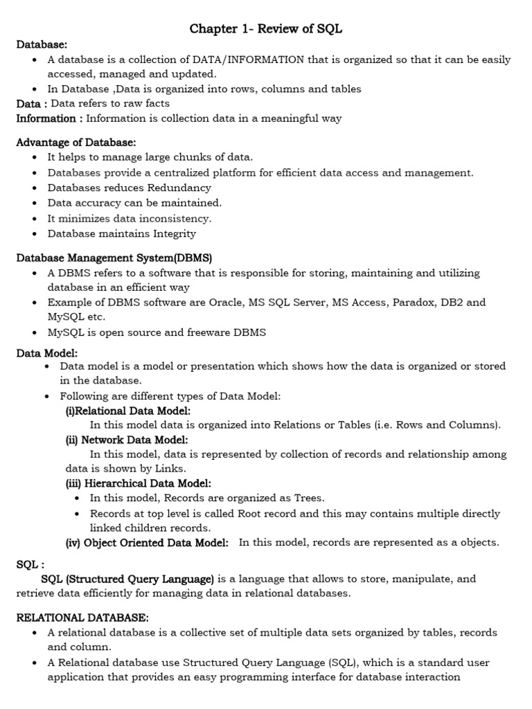 SQL Part 1 - Review of SQL | PDF