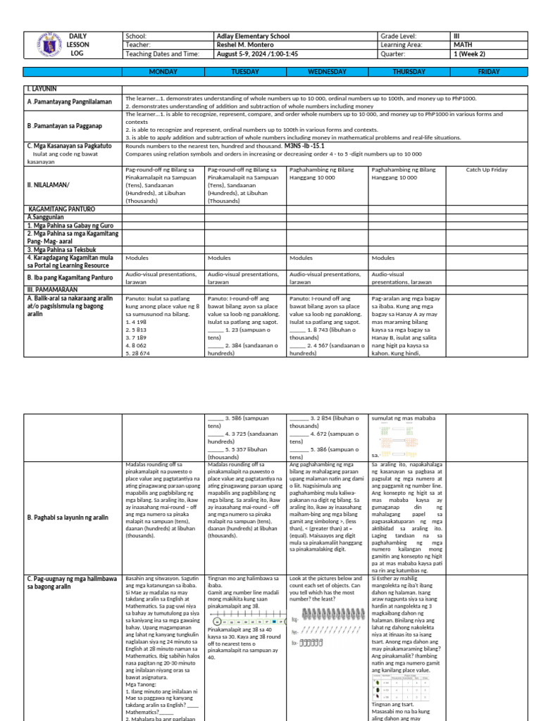 DLL - Math 3 - Q1 - W2 | PDF