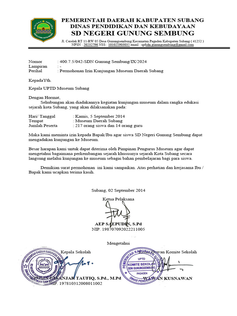 Surat Kunjungan Museum | PDF