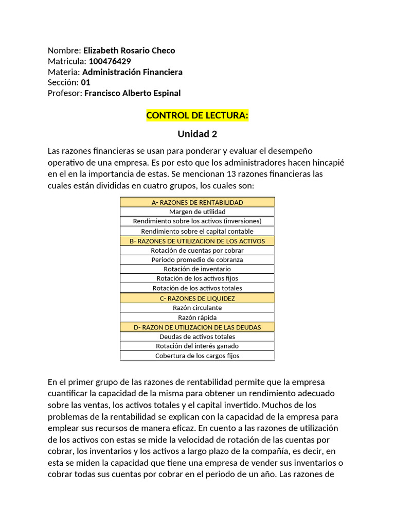 Control de Lectura | PDF