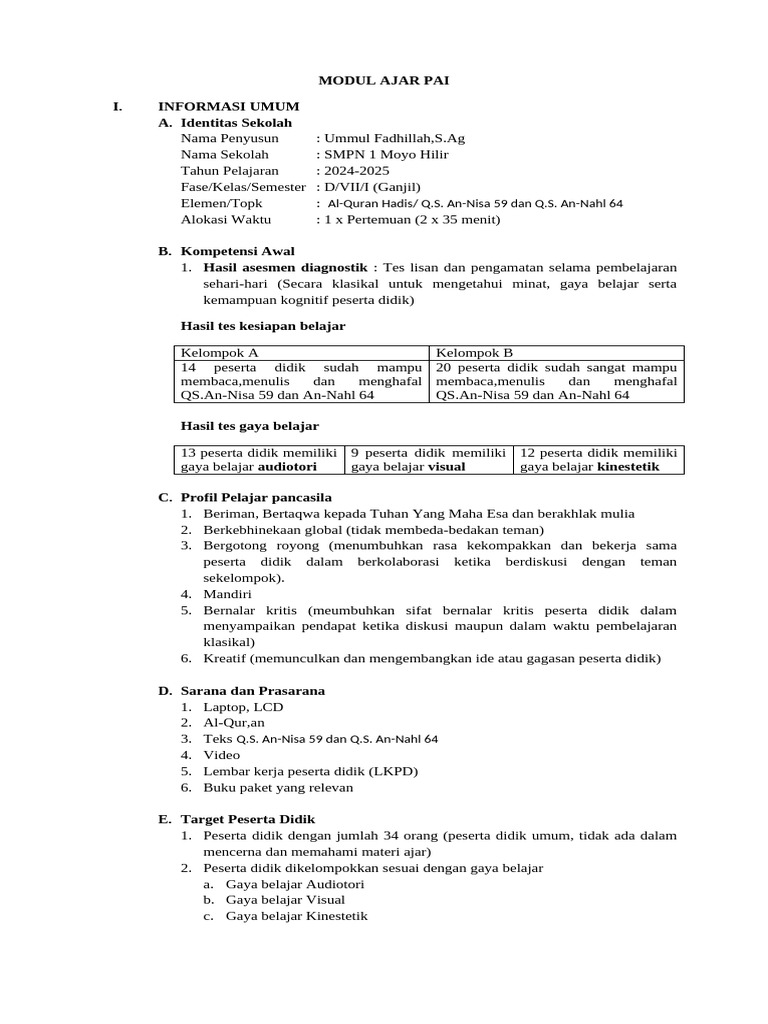 Contoh Modul PAI 7 | PDF