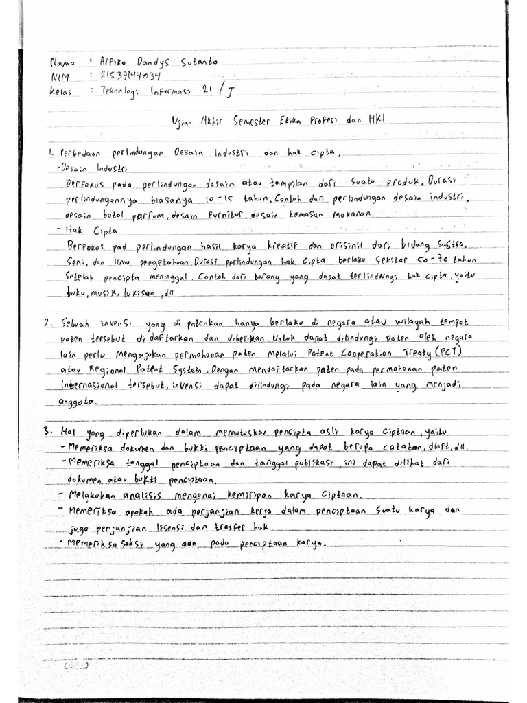 Arfiko Dandys Sutanto - Etika Profesi Dan Hki - Uas | PDF