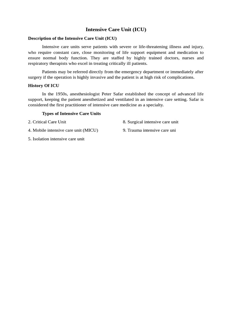 Intensive Care Unit (ICU) | PDF