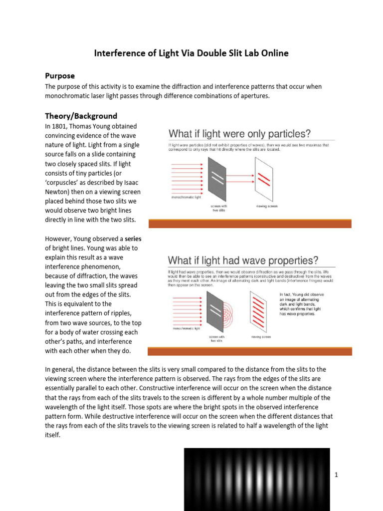 Double Slit Experiment: Interference Lab | PDF | Diffraction | Teaching ...