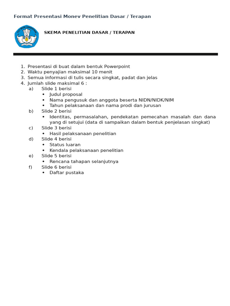 Lampiran Format Presentasi Monev Penelitian Internal 2024 | PDF