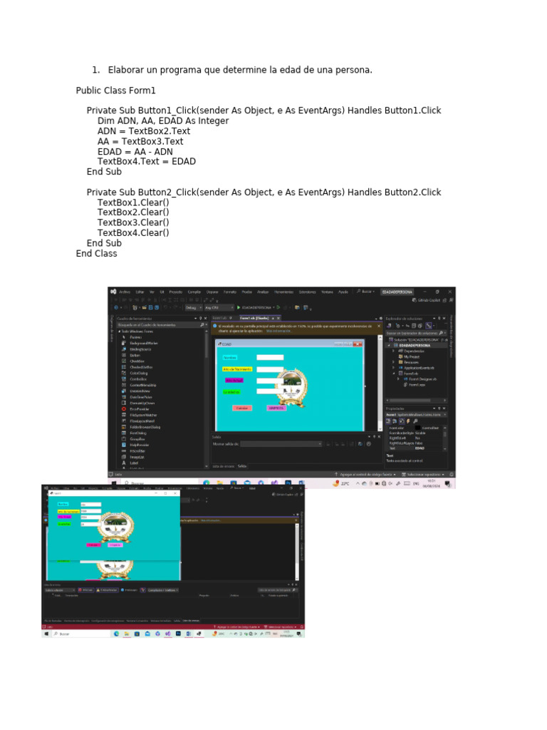 Codigos y Capturas de Los Ejercicios VB. Sara Alvarado - 012949 | PDF