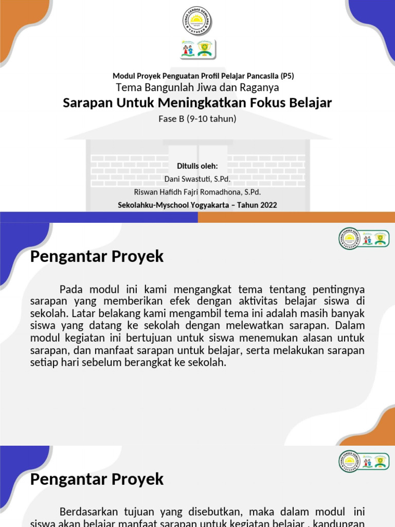 Modul Projek Bangunlah Jiwa Dan Raganya - Sarapan Untuk Meningkatkan Fokus Belajar - Fase B | PDF