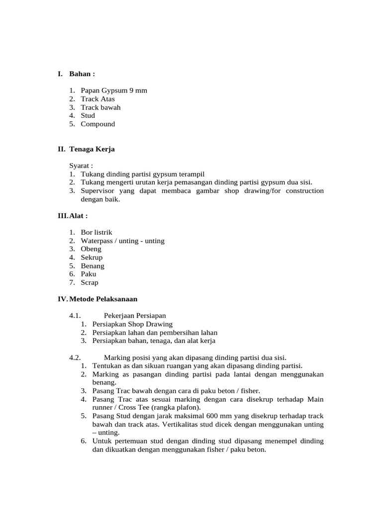 Pasangan Partisi Gypsum | PDF