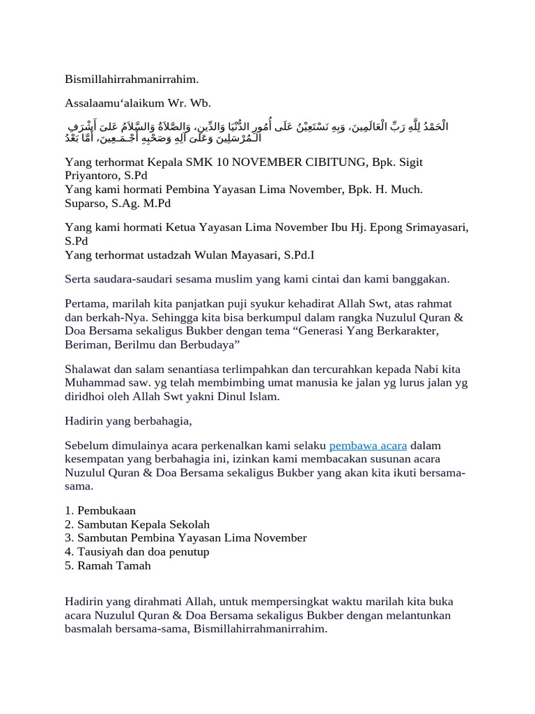 Nuzulul Quran & Doa Bersama Sekaligus Bukber | PDF