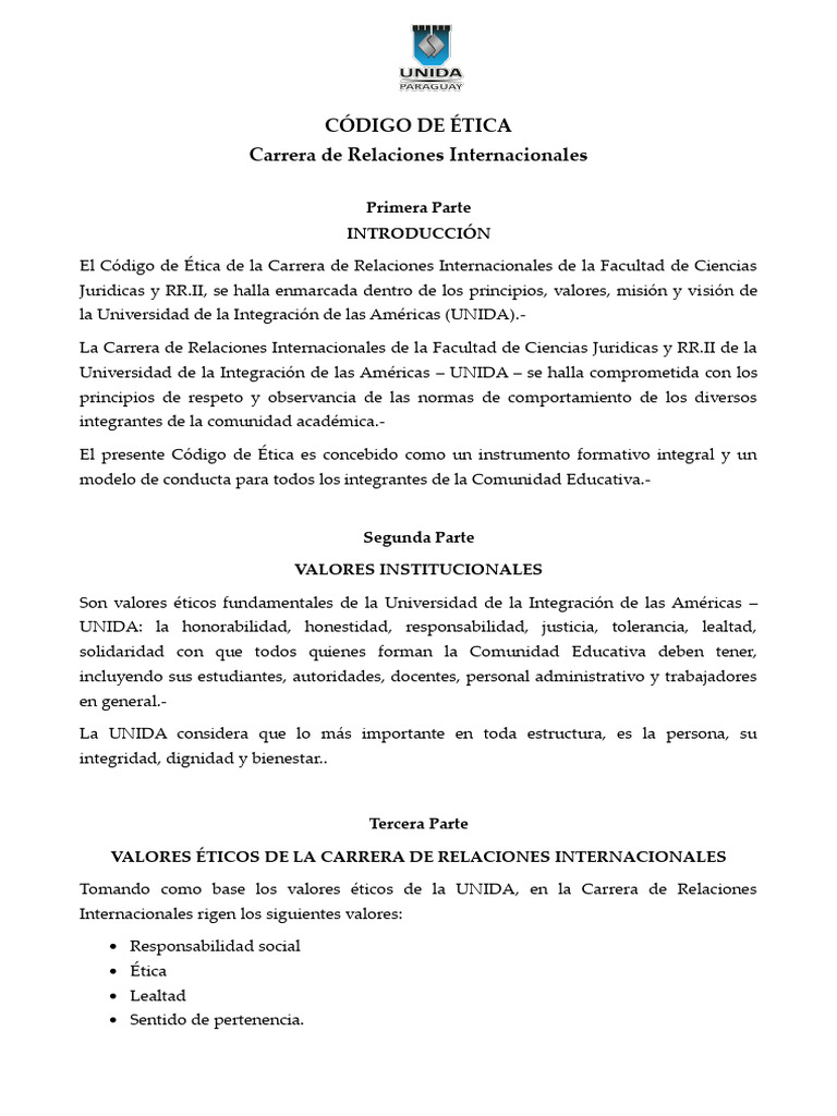 Codigo-de-Etica-carrera-de-RRII-actualizado-y-corregido-1103 ' | PDF