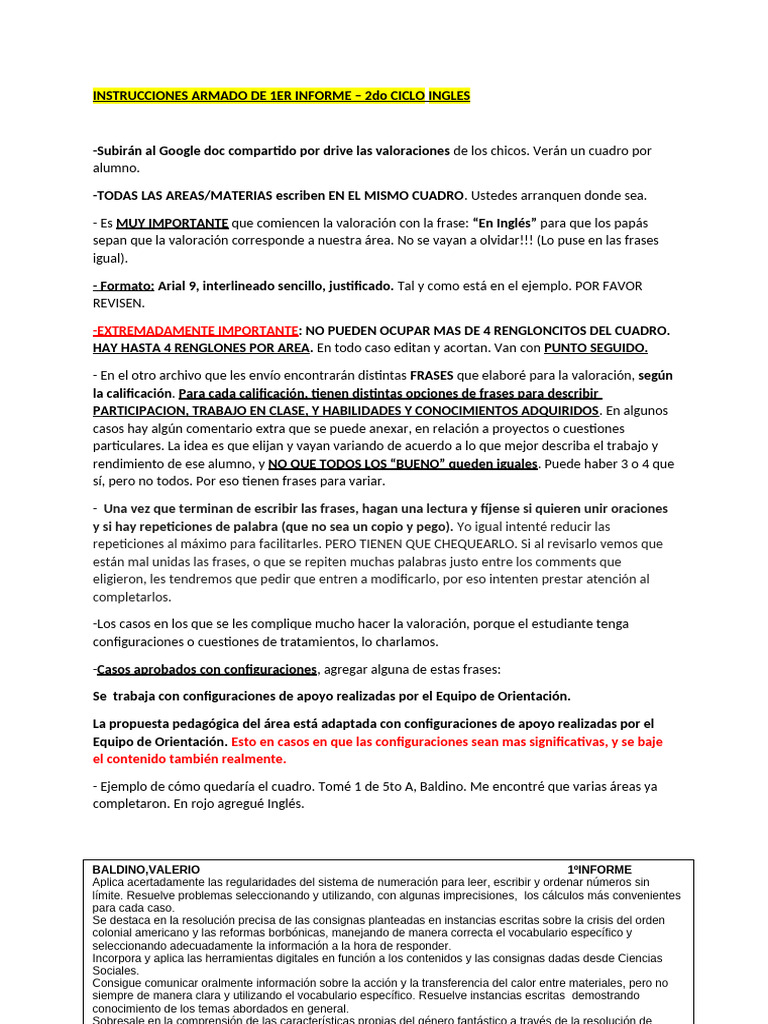 Instrucciones Armado de Informes 2do Ciclo | PDF