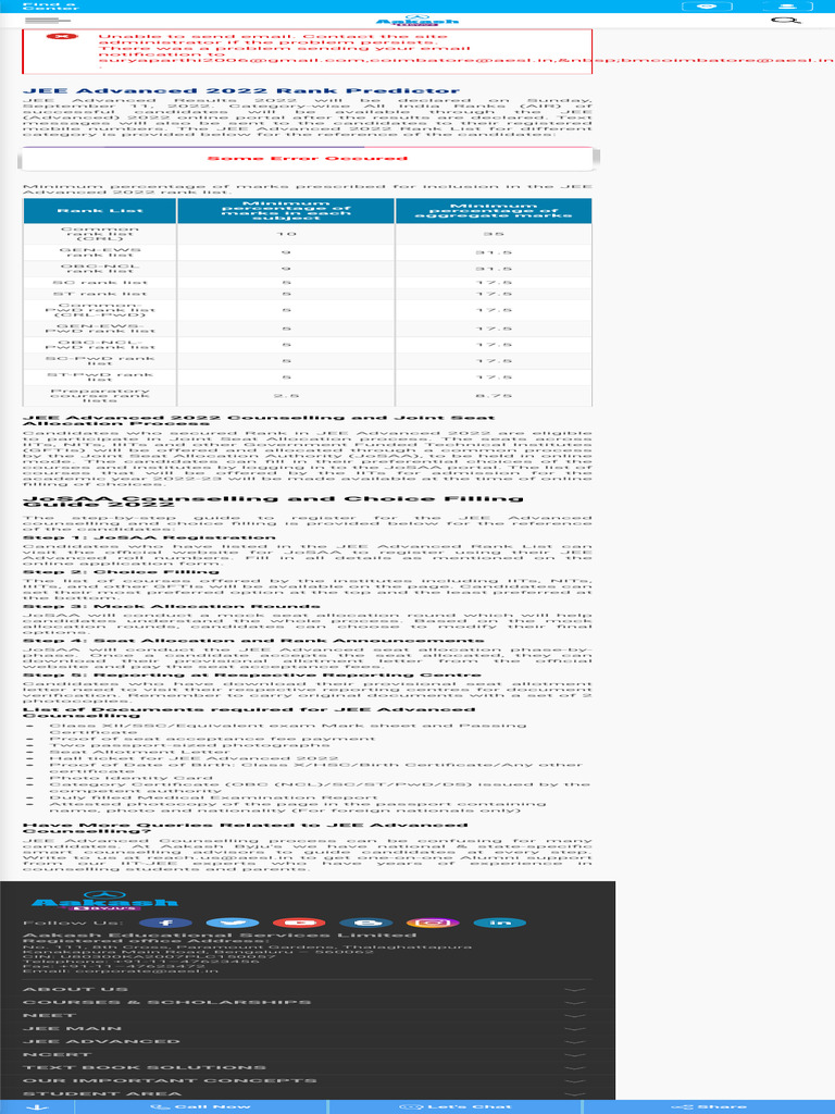 JEE Advanced 2022 Rank Predictor AESL | PDF