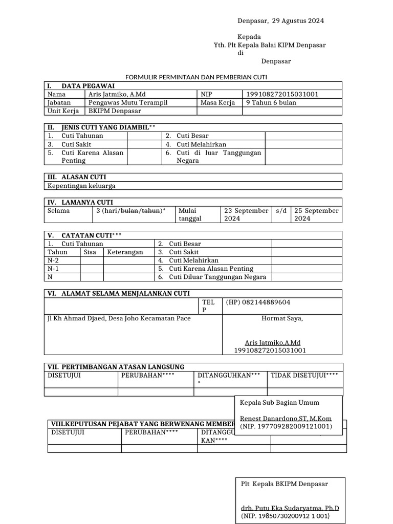Form Cuti BKN New | PDF