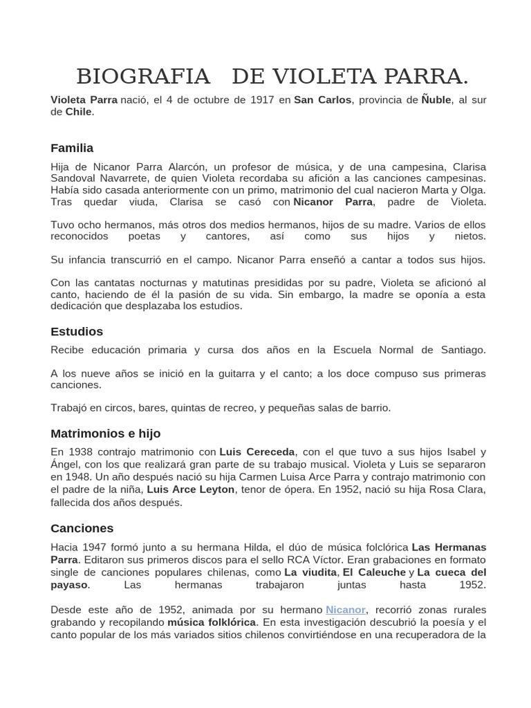 Biografia de Violeta Parra | PDF