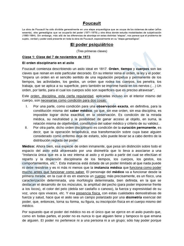 Foucault - El Poder Psiquiatrico Clases 1 2 y 3 | PDF