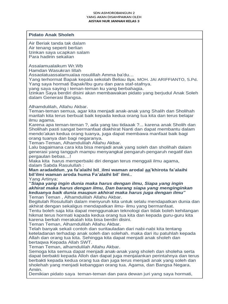 Pidato Anak Sholeh | PDF