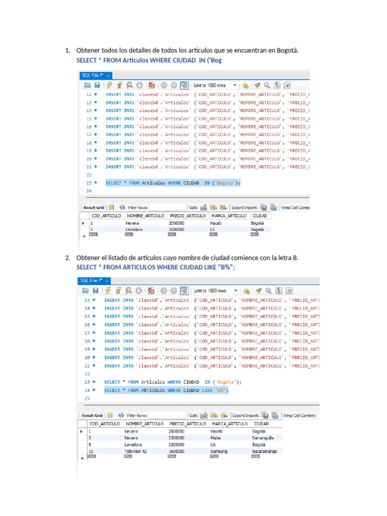 Consultas SQL para Artículos y Precios | PDF | Informática