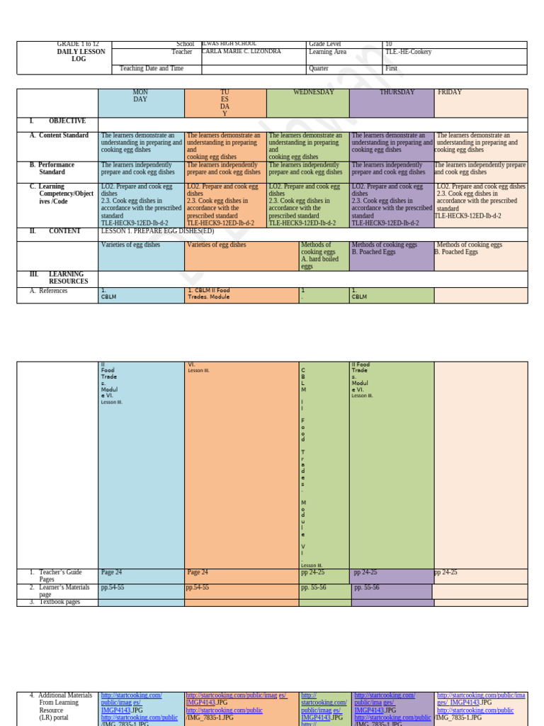DLL Tle Cookery Grade10 Quarter1 Week3 Palawan Division | PDF ...