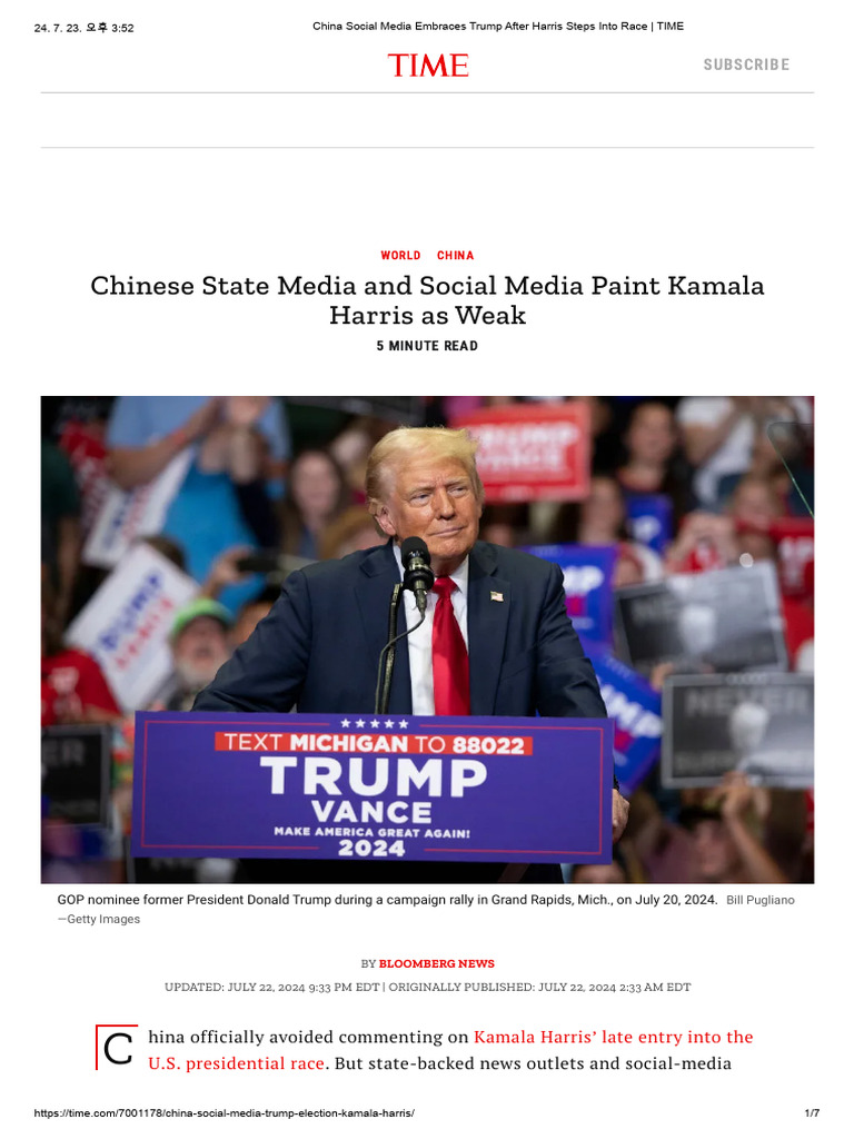 China Social Media Embraces Trump After Harris Steps Into Race - TIME | PDF