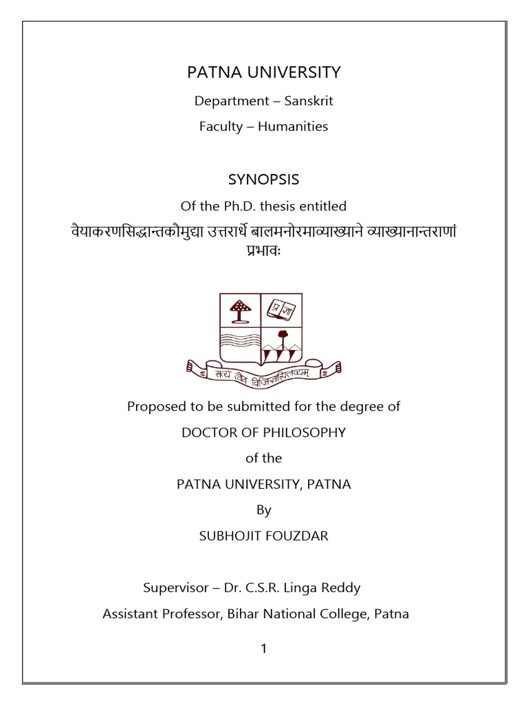 Subhojit Fouzdar, Synopsis-1 | PDF | Doctor Of Philosophy | Self ...
