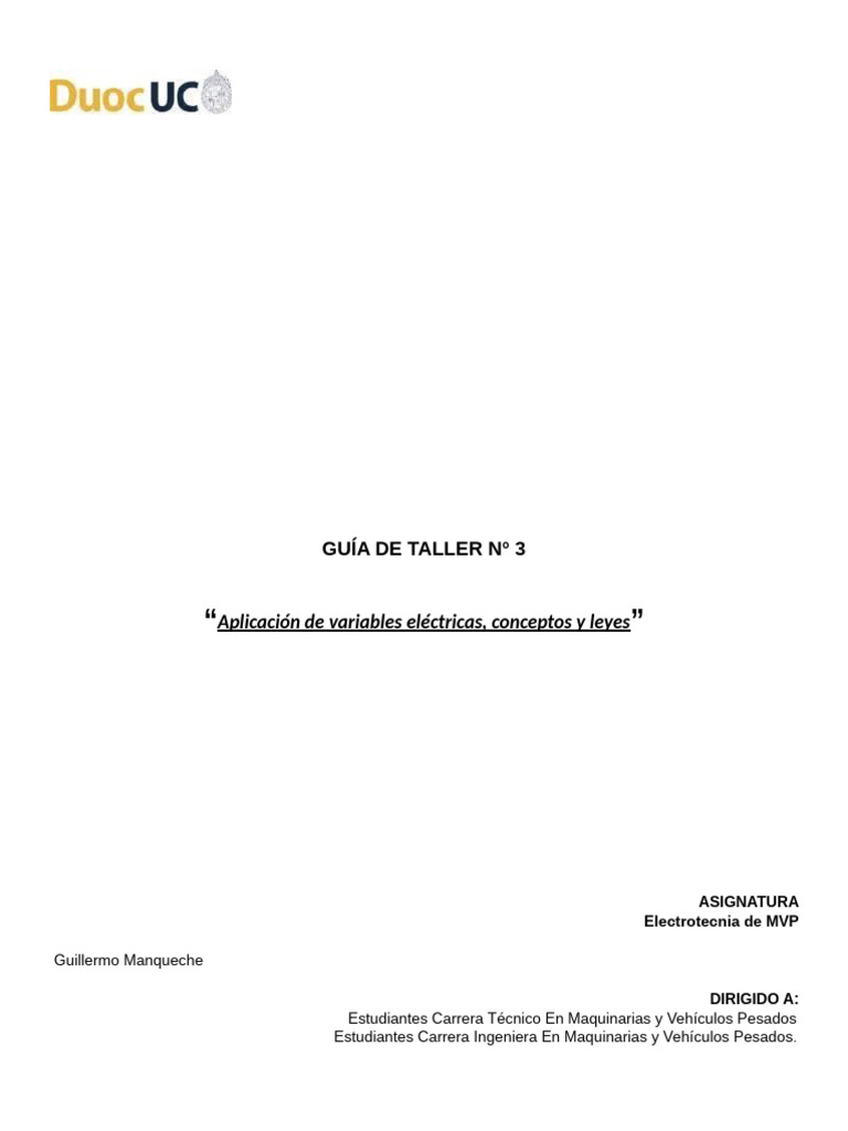 Guia - de - Taller - N3 - Aplicacion - de - Variables - Electricas - Guillermo Manqueche | PDF