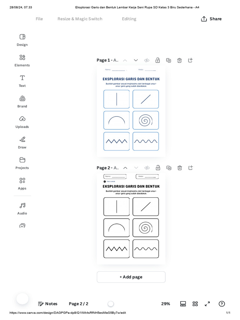 Eksplorasi Garis Dan Bentuk Lembar Kerja Seni Rupa SD Kelas 3 Biru Sederhana - A4 | PDF