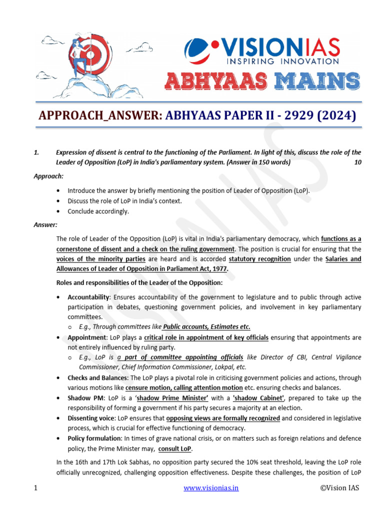 Abhyas Model Answers GS2 | PDF