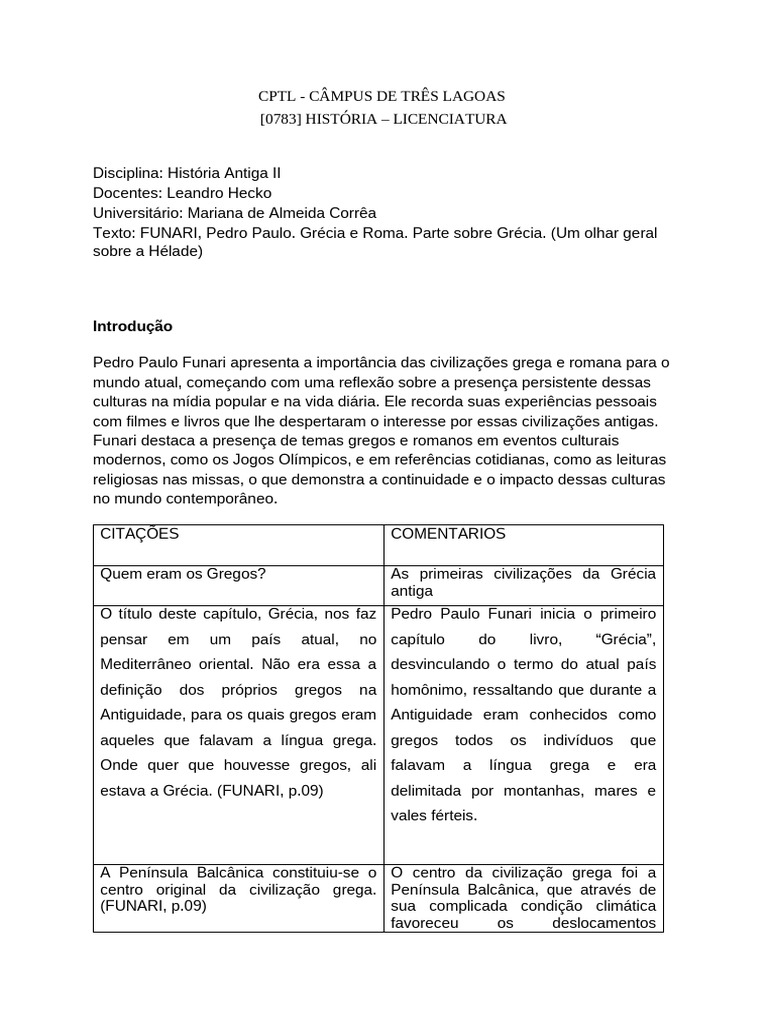 Fichamento Do Texto Do FUNARI | PDF