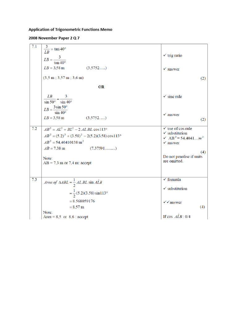 Application of Trigonometric Functions Memo-1 | PDF