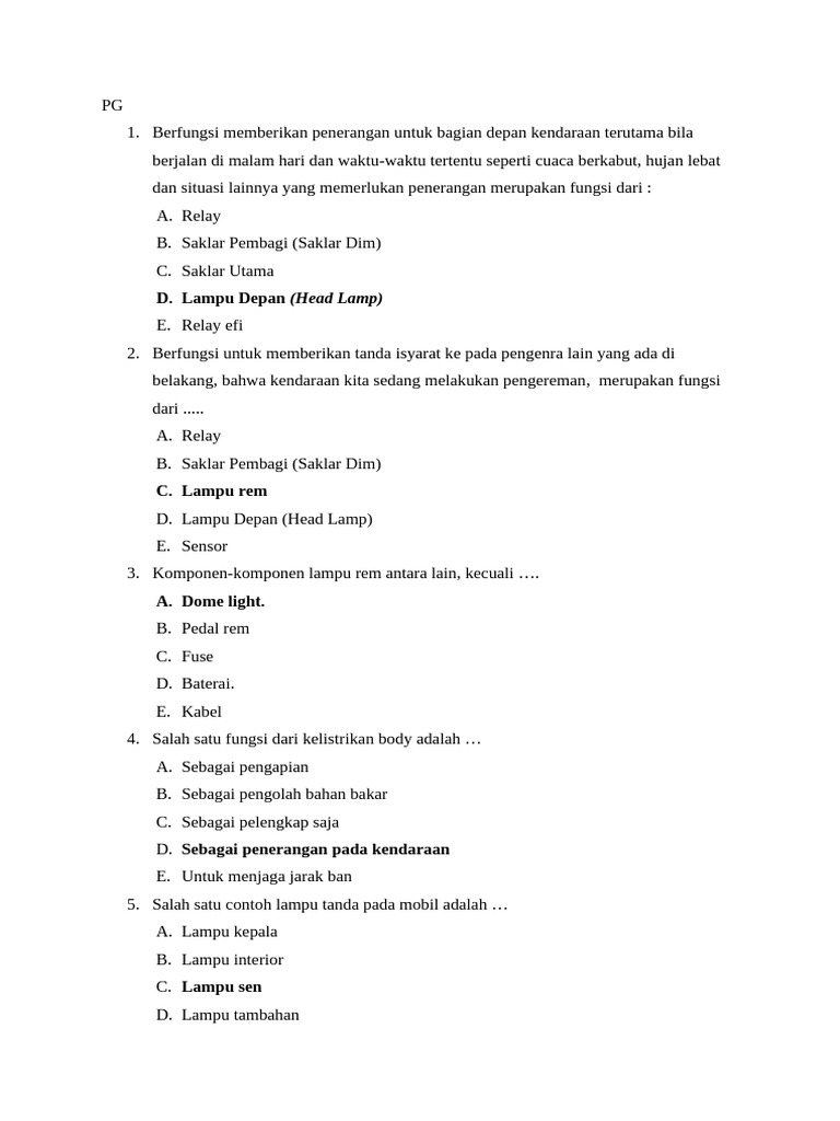 Soal Pas Genap XII TKR 2023-2024 | PDF