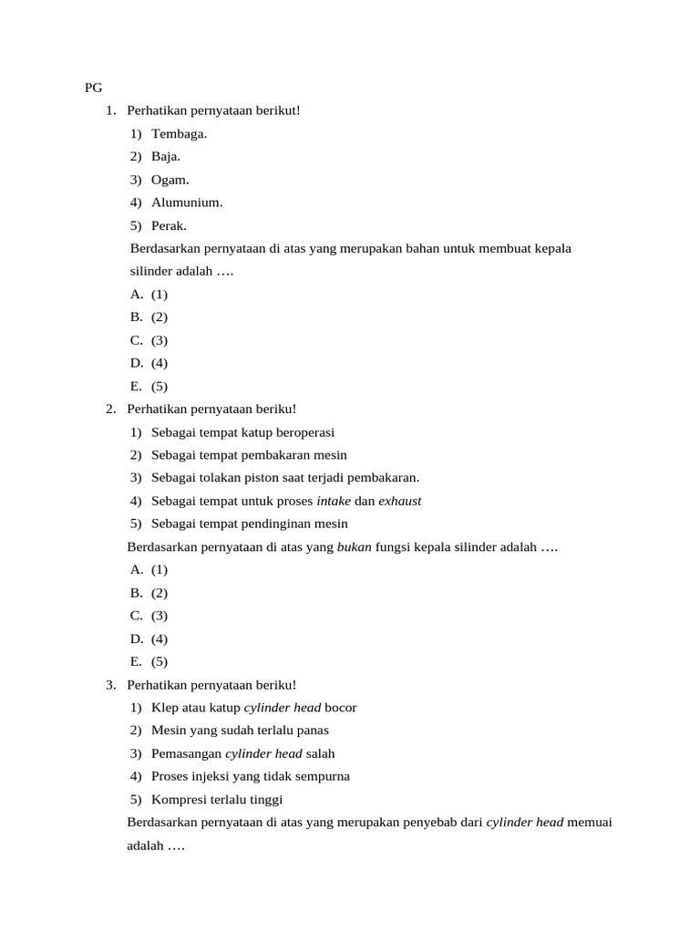 Soal Pas Produktif Ganjil XII TKR 2023-2024 | PDF