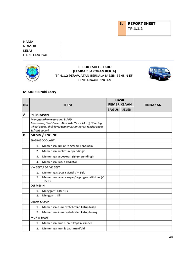 Ma - Perawatan Berkala Kendaraan Ringan - Report Sheet 2 | PDF