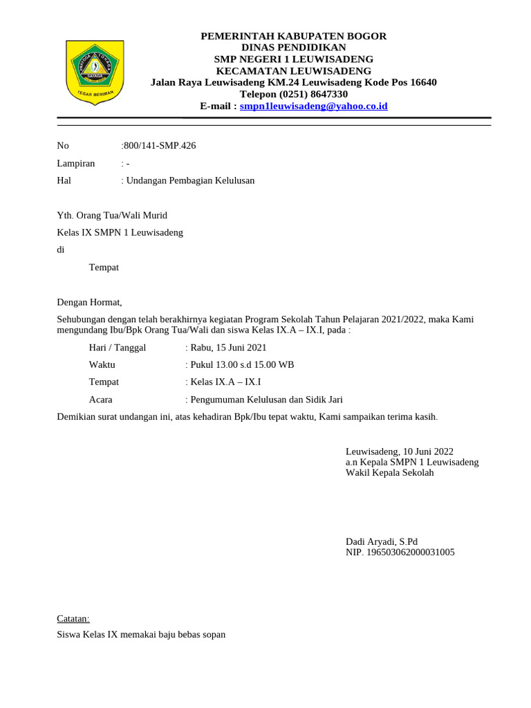 Surat Pembagian Kelulusan | PDF