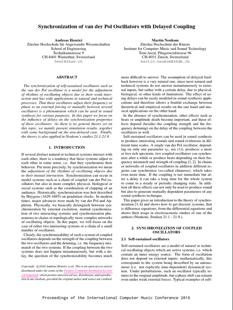 Synchronization of Van Der Pol Oscillators With de | PDF