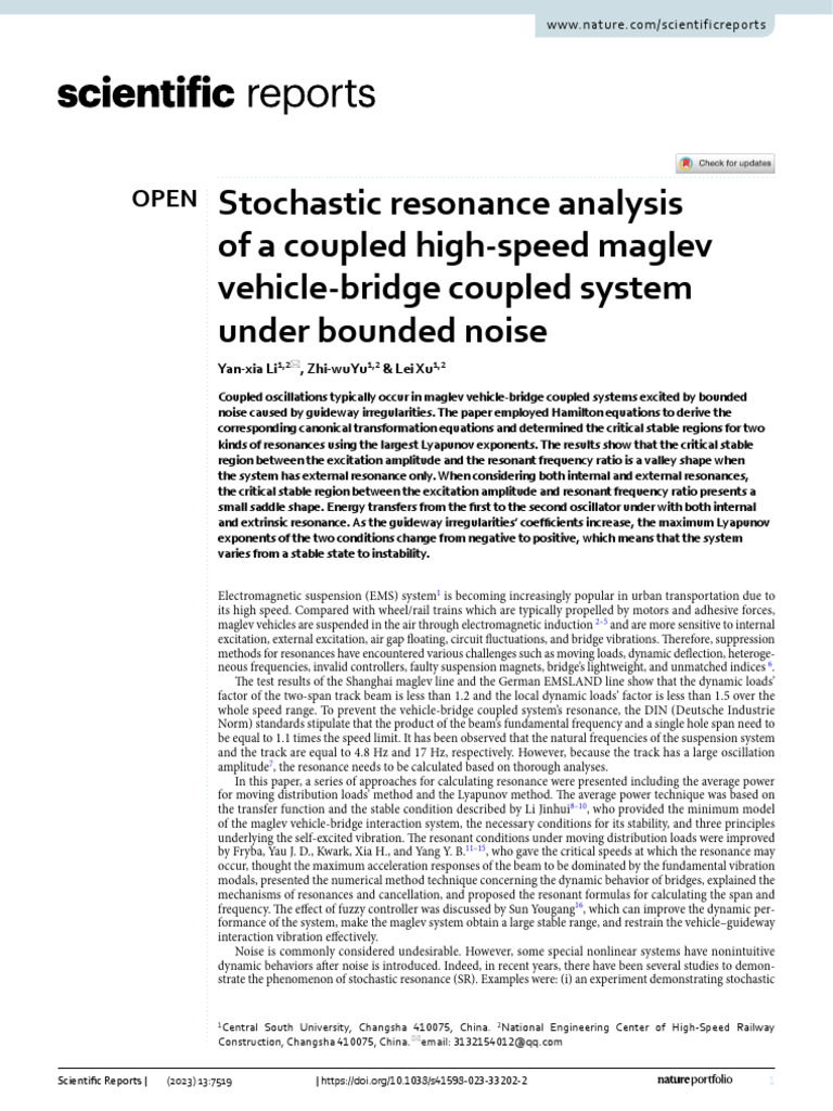 Stochastic Resonance Analysis of A Coupled High-Sp | PDF