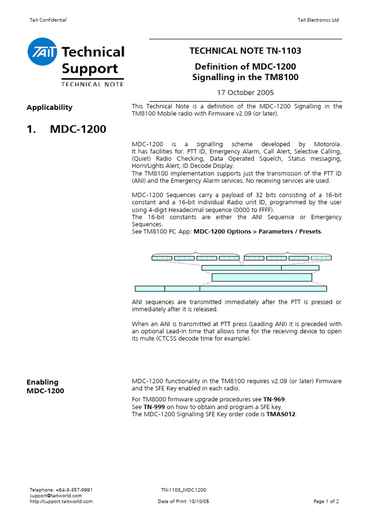 TN-1103 - Definition of MDC-1200 Signalling in The TM8100 | PDF