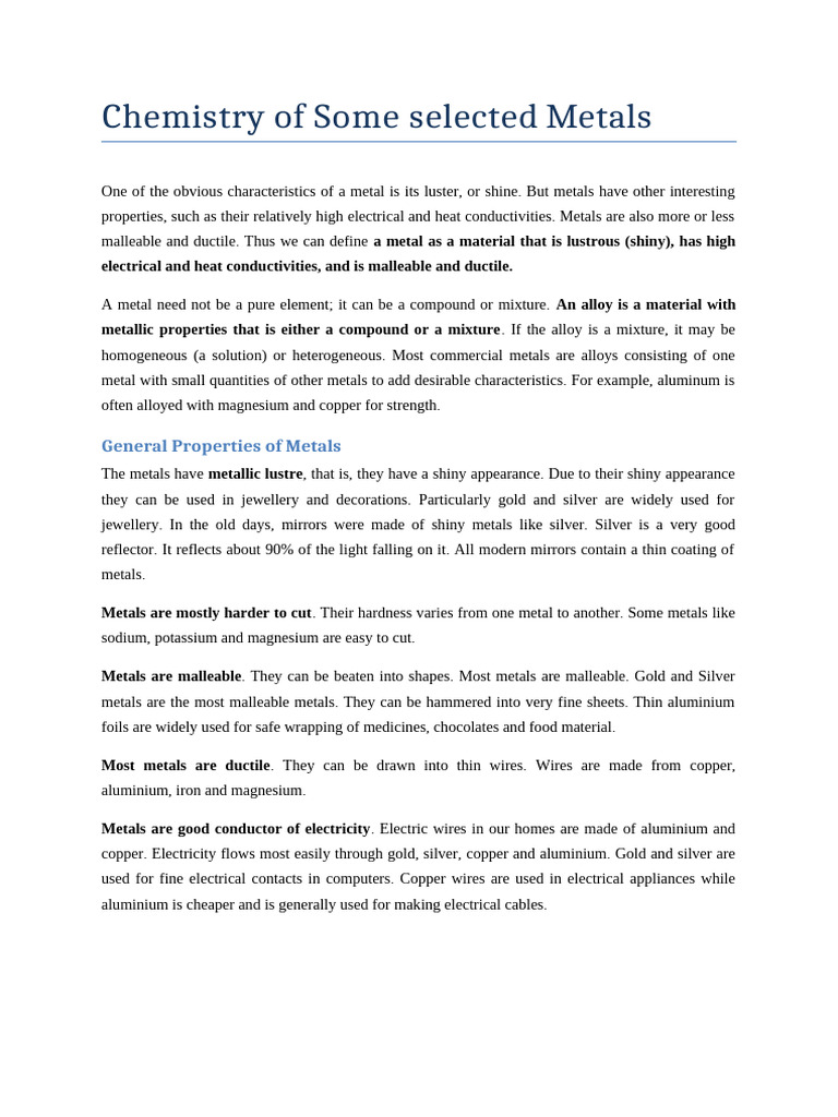 CHM 102 - Chemistry of Selected Metals | PDF | Metals | Lithium