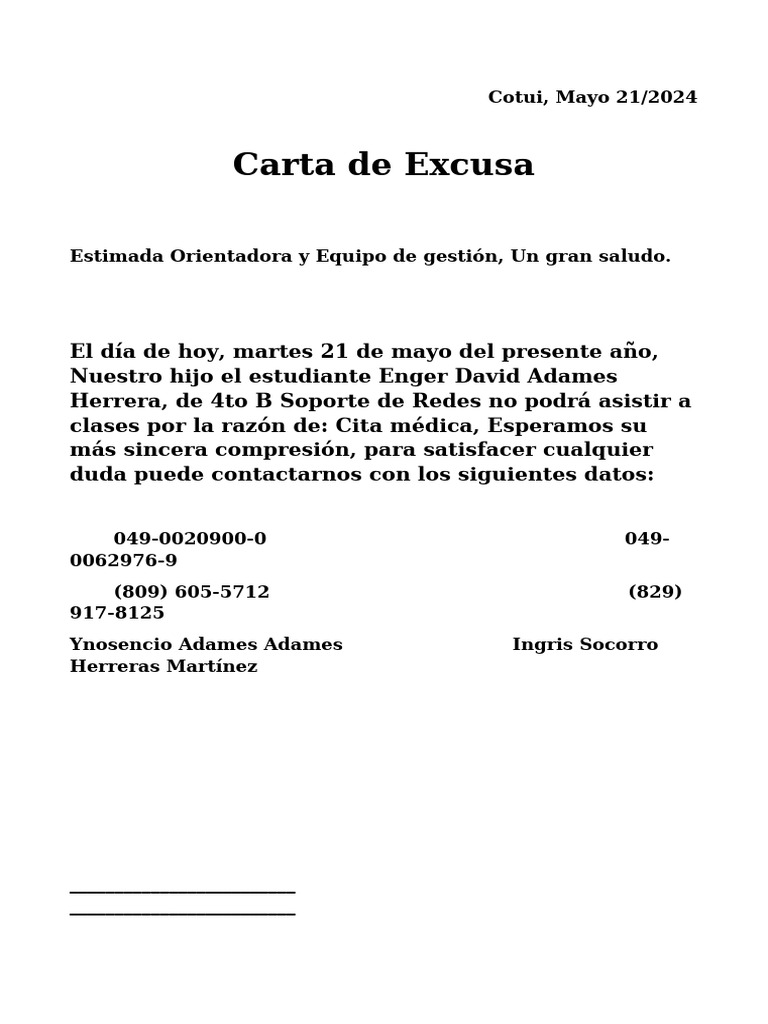 Carta de Excusa | PDF