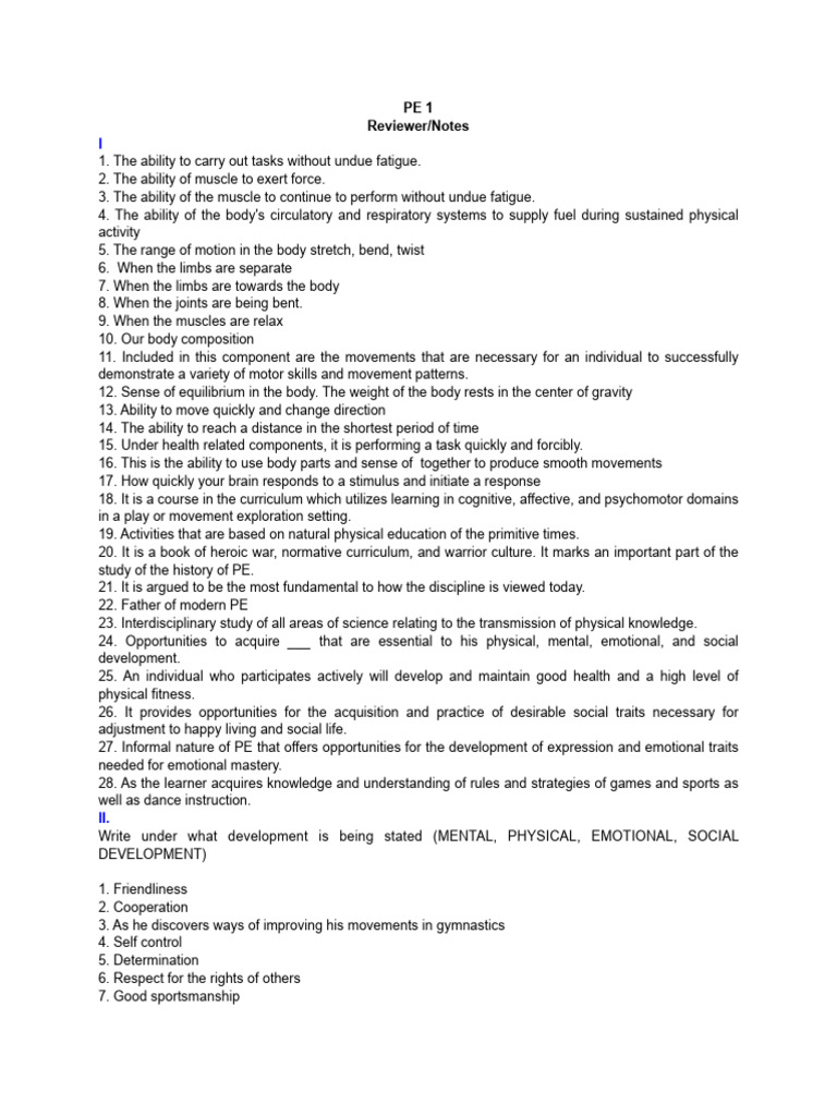 PE-notes Reviewer | PDF