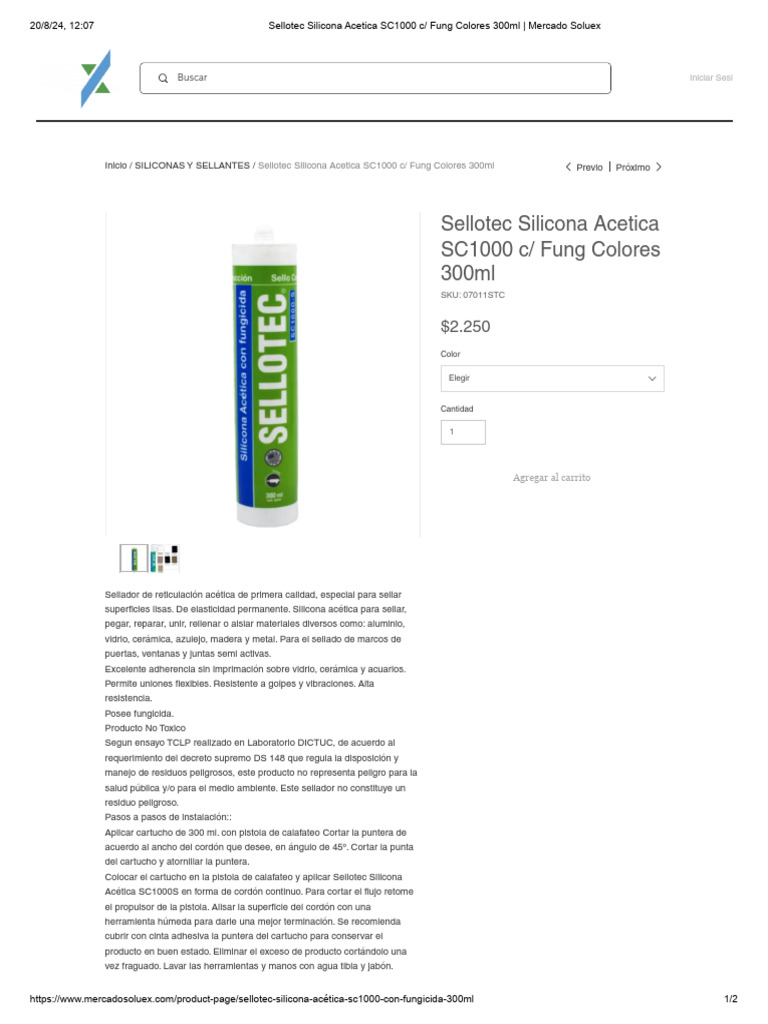 Sellotec Silicona Acetica SC1000 C - Fung Colores 300ml - Mercado ...